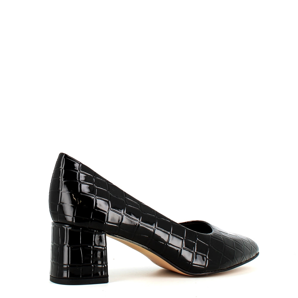 Jana Classic Block Heel Court Shoe Black Croco – Cinders Shoe Heaven
