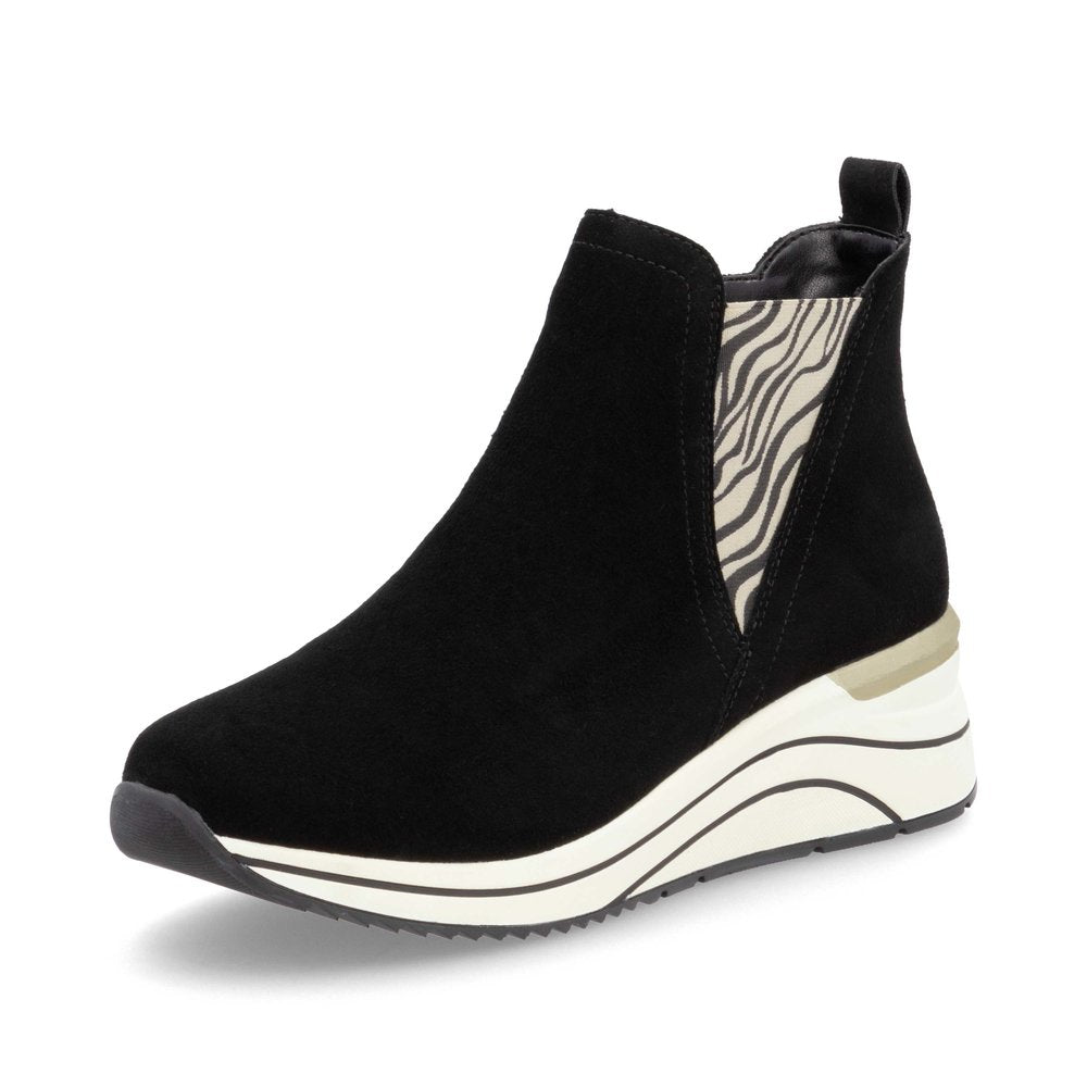 Remonte Chelsea Wedge Ankle Boot Black/Tiger Print – Cinders Shoe Heaven